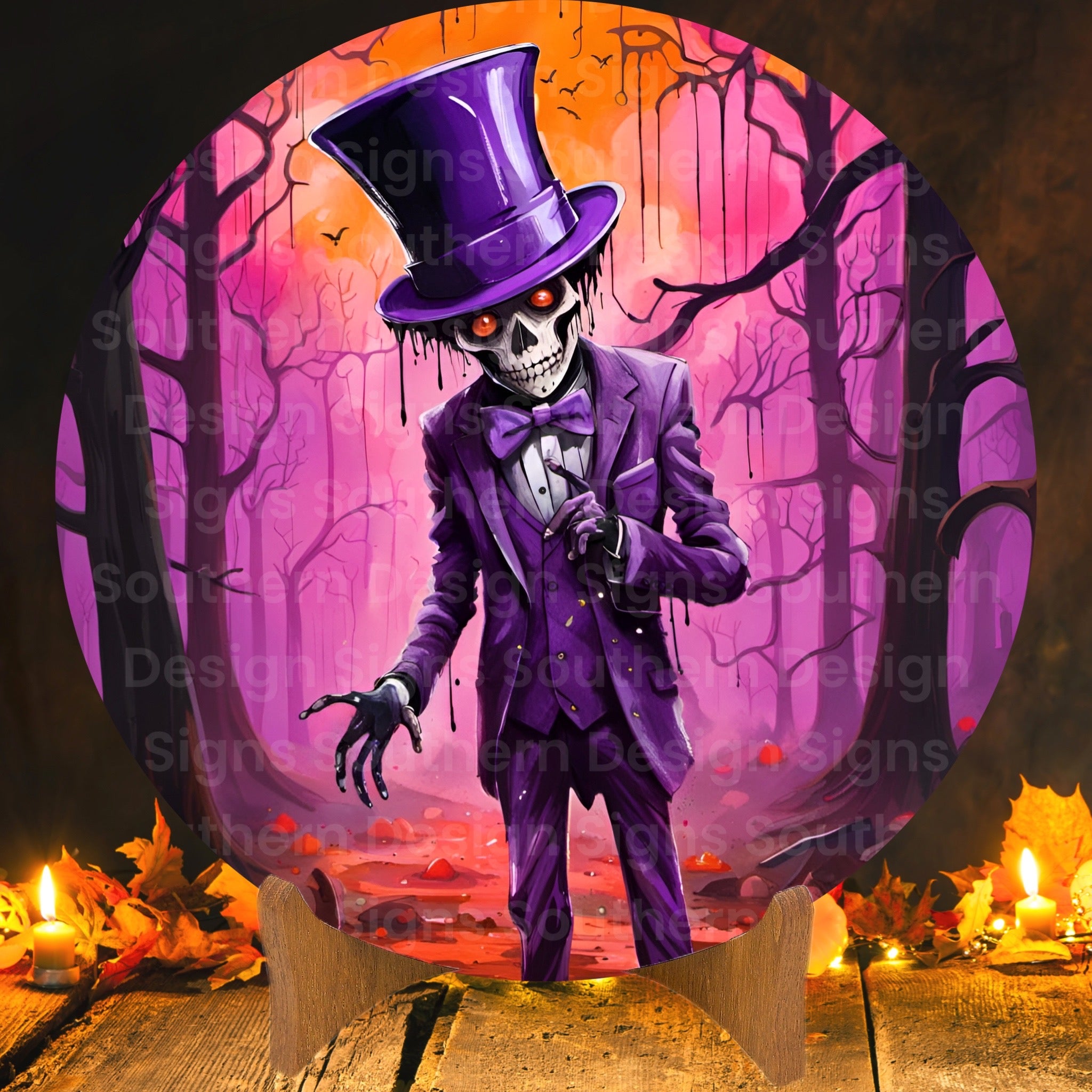 Dapper Purple Ghoul Halloween Wreath Sign – Southern Sign Designs